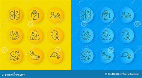 Set Line Satellites Orbiting The Earth Location On Globe Folded Map