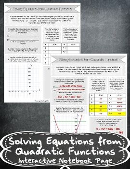 Solving Equations From Quadratic Functions Notes Handout AR B By Jstalling