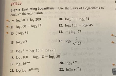 Solved SKILLS Evaluating Logarithms Use The Laws Of Chegg