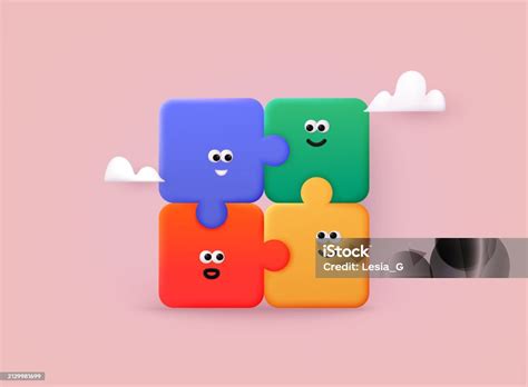 Jigsaw Puzzle Cute Cartoon Face Team Concept Various Emotions Tiling Puzzle Puzzles Parts 3d Web