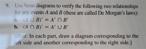 Solved 9 Use Venn Diagrams To Verify The Following Two