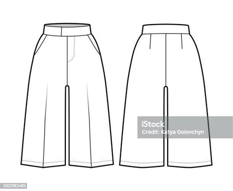 무릎 길이 싱글 플리트 일반 허리 슬래시 포켓 쇼트 버뮤다 드레스 팬츠 기술 패션 일러스트 0명에 대한 스톡 벡터 아트 및 기타 이미지 Istock