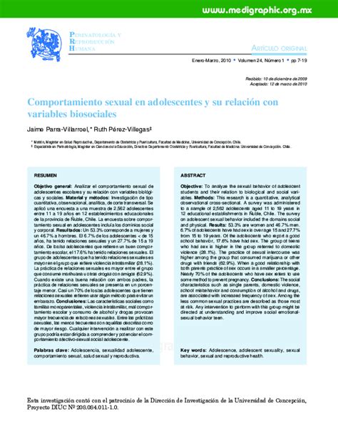 Pdf Comportamiento Sexual En Adolescentes Y Su Relación Con Variables
