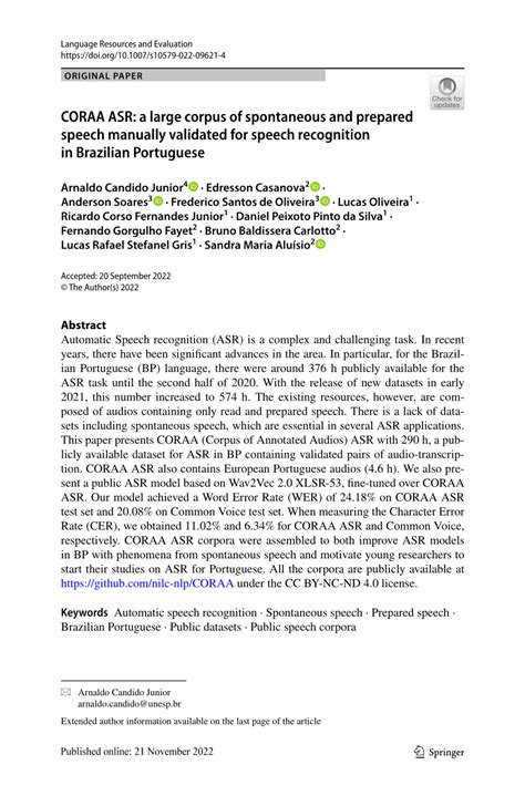 Pdf Coraa Asr A Large Corpus Of Spontaneous And Prepared Speech