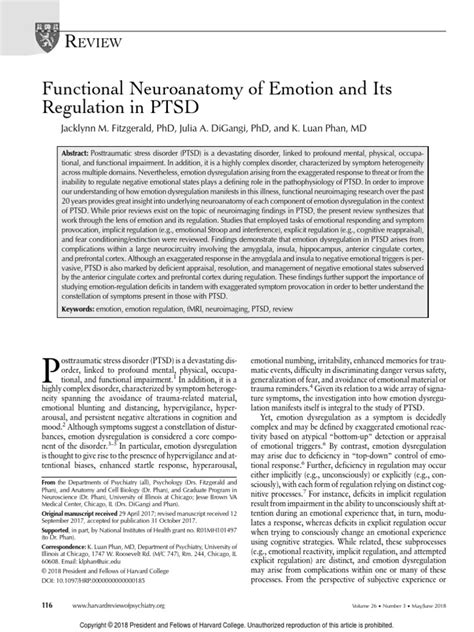 Functional Neuroanatomy Of Emotion And Its Regulation In Ptsd Pdf