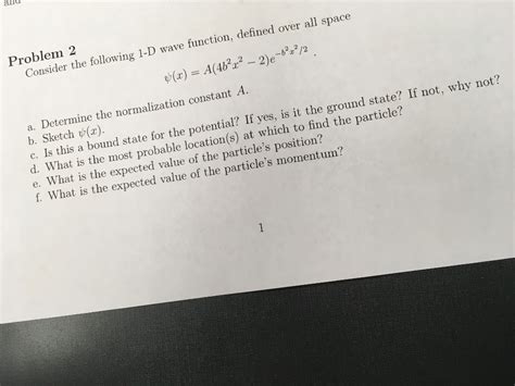 Solved Consider The Following 1 D Wave Function Defined