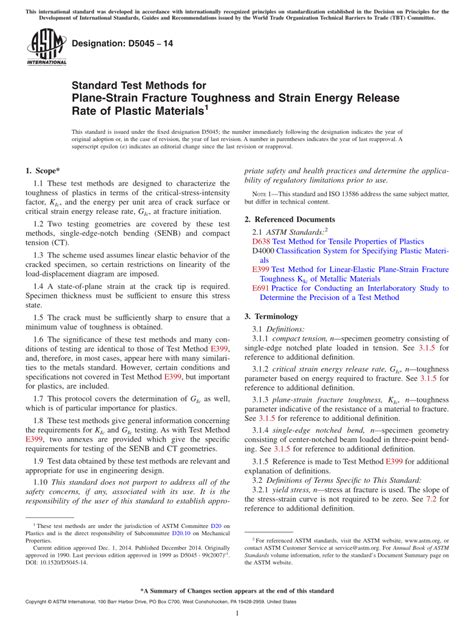 PDF Standard Test Methods For Plane Strain Fracture Toughness And Strain Energy Release Rate