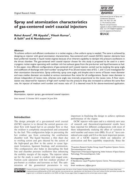 Pdf Spray And Atomization Characteristics Of Gas Centered Swirl Coaxial Injectors