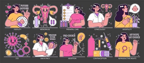 Premium Vector Reproductive Health Dark Or Night Mode Set Pregnancy