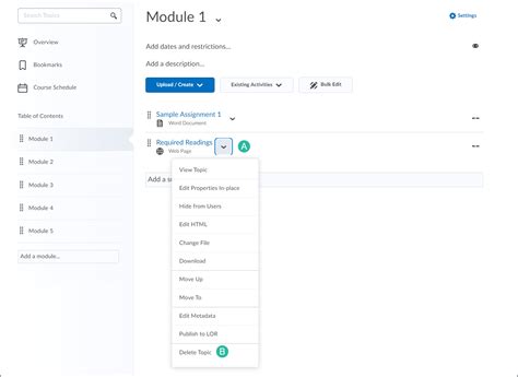 Deleting Modules And Topics In D L Content Content Tools Desire Learn Technology