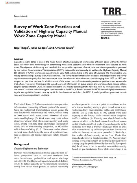 Survey Of Work Zone Practices And Validation Of Highway Capacity Manual