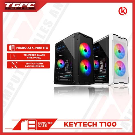 KEYTECH T100 TEMPERED GLASS Side MESH Front Panel Gaming PC Case Black White Desktop Computer