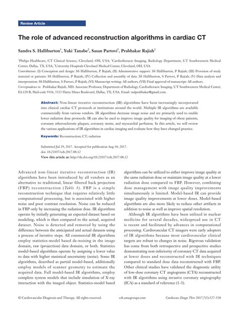 Pdf The Role Of Advanced Reconstruction Algorithms In Cardiac Ct