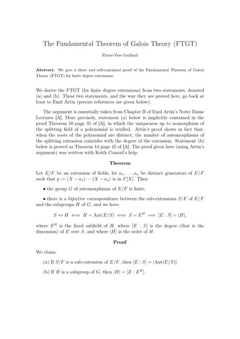 Pdf The Fundamental Theorem Of Galois Theory Ftgt