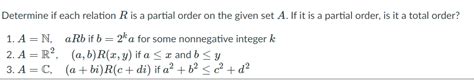 Solved Determine If Each Relation R Is A Partial Order On