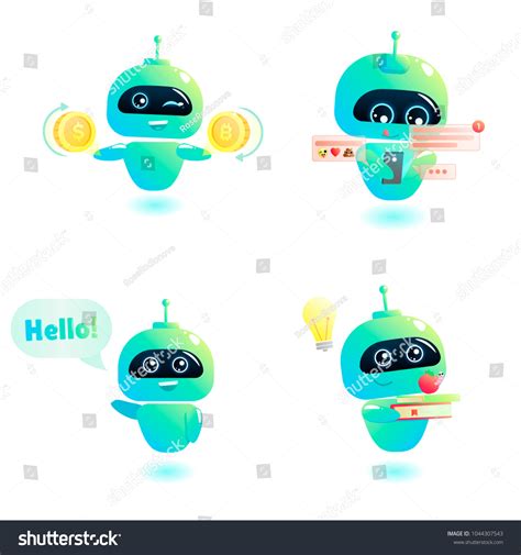 Cute Bot Character Set Chatbot Greets Stock Vector Royalty Free