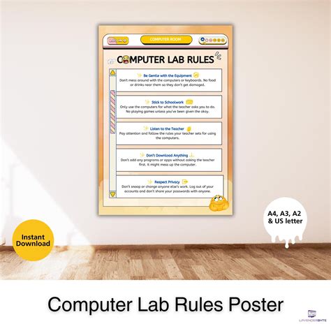 Computer Lab Rules Poster Classroom Rules Computer Science ICT Educational Wall Art For