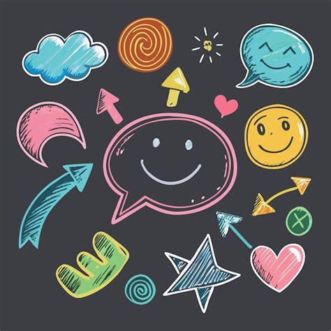 Crayon Drawing Speech Bubles Arrows Hearts Premium Ai Generated Vector