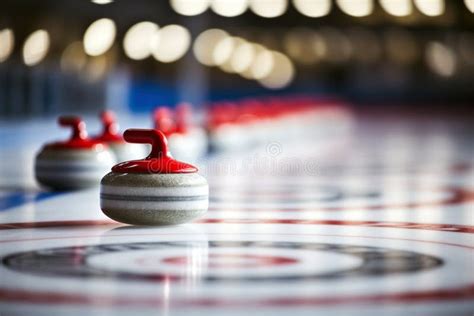 Curling Stones Perfectly Positioned In The Target Zone On The Rink