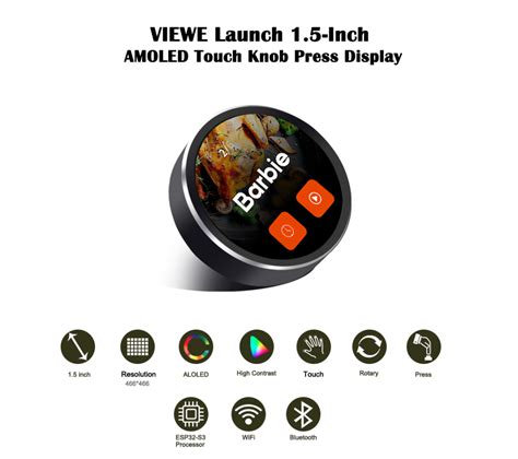 Esp32 15 Inch 466x466 Round Amoled Knob Display Touch Screen Arduino
