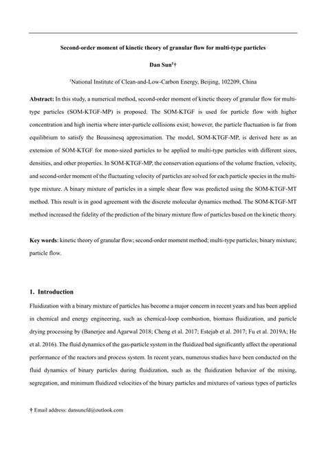 Pdf Second Order Moment Of Kinetic Theory Of Granular Flow For Multi Type Particles