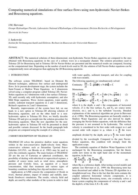 Pdf Comparing Numerical Simulations Of Free Surface Flows Using Non Hydrostatic Navier Stokes