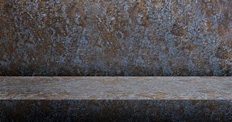 3d 녹슨 금속 테이블 스튜디오 배경 콘텐츠 디자인의 표시를 위한 복사 공간이 있는 제품 디스플레이에 대 한 질감 웹 사이트에 광고 제품에 대 한 배너입니다 3d 렌더링