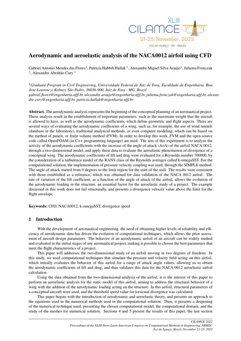 Pdf Aerodynamic And Aeroelastic Analysis Of The Naca0012 Airfoil Using Cfd