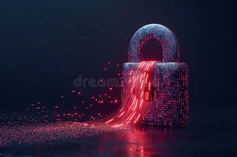 Binary Code Stream Flowing Into A Digital Lock Signifying Cybersecurity Stock Illustration
