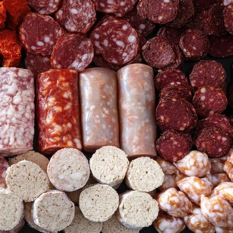 Processed Meats Assortment Background Filling The Entire Image