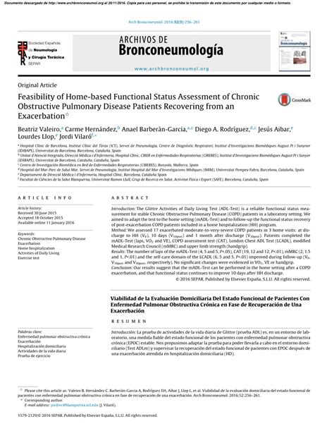Pdf Feasibility Of Home Based Functional Status Assessment Of Chronic