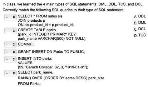 Solved In Class We Learned The 4 Main Types Of SQL Chegg Com