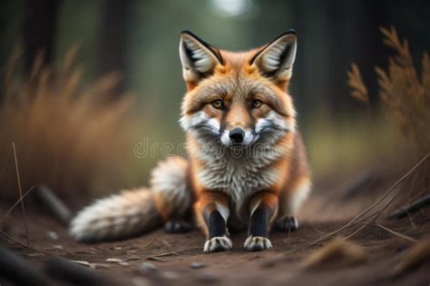 Red Fox Vulpes Vulpes Sitting On The Ground Generative Ai Stock Illustration Illustration Of