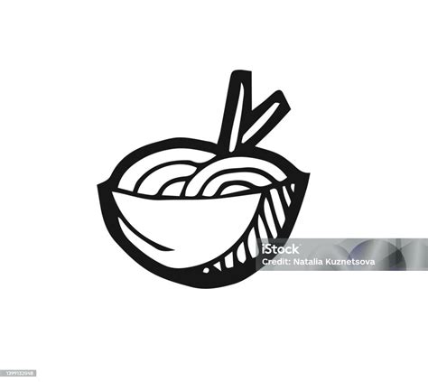 국수와 젓가락 접시 손 그리기 윤곽선 흰색 배경에 고립되어 있습니다 단색 그림 벡터 고기에 대한 스톡 벡터 아트 및 기타 이미지 고기 과일 국수 Istock