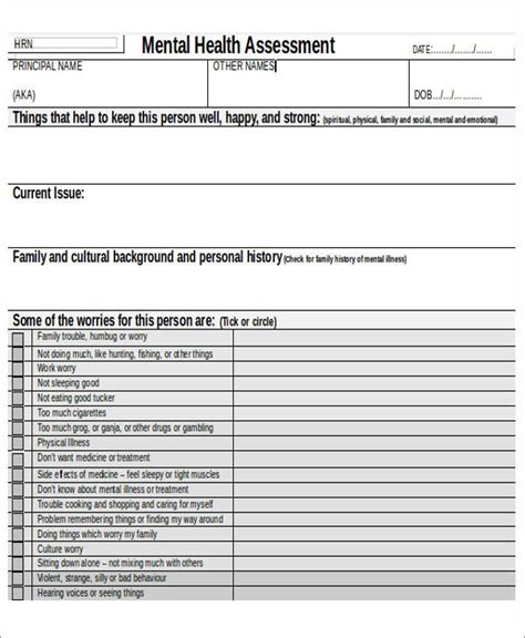 Printable Mental Health Assessment Forms Printable Forms Free Online