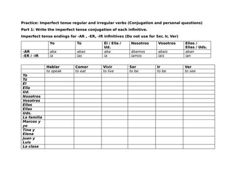 Practice Imperfect Tense Regular And Irregular Verbs Conjugation