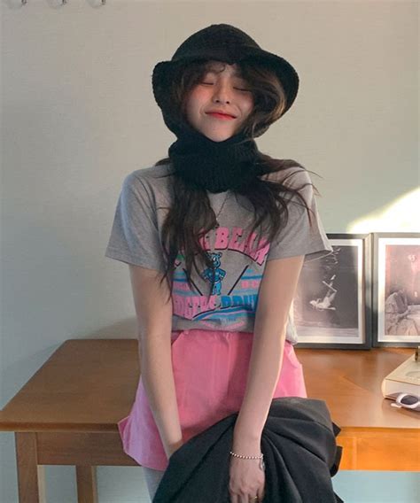 에이비글 Victory베어💕 로즈 빈티지 프린팅 반팔 슬림핏 크롭 티셔츠 레터링 캐릭터 반팔티