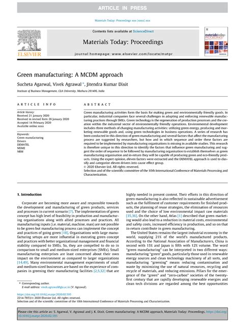 Green Manufacturing A Mcdm Approach Green Manufacturing A Mcdm