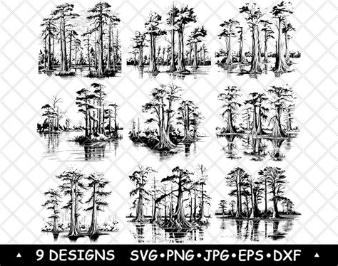 Bald Cypress Tree Water Pond Swamp Wetland Grove Moss Evergreen Svg Dxf Eps Png Cricut