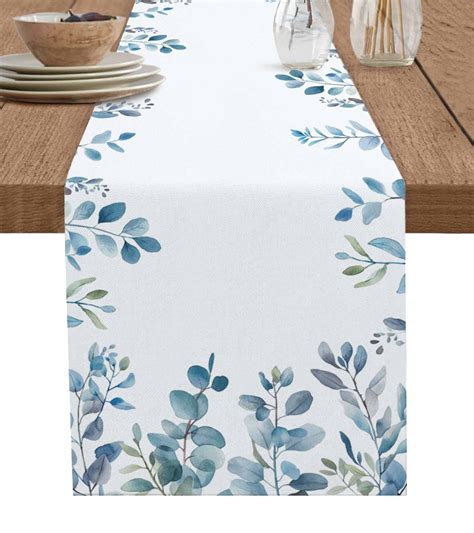 Blue Leaved Eucalyptus Leaf Plant Grain Table Runner Ration Home R