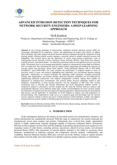 Pdf Advanced Intrusion Detection Techniques For Network Security Engineers A Deep Learning
