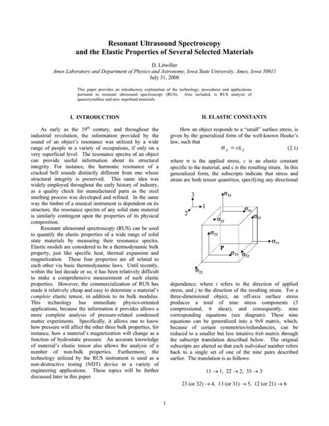 Resonant Ultrasound Spectroscopy And The Elastic Properties Of Several