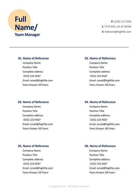 Free Reference List Templates Edit And Print