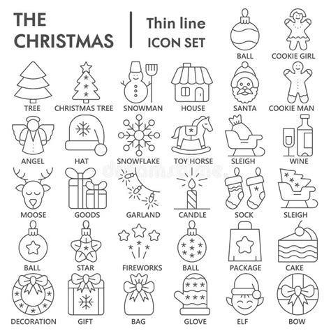 Christmas Thin Line Icon Set Holiday Symbols Collection Vector Sketches Logo Illustrations