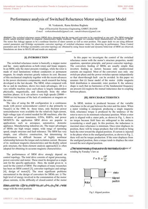 Pdf Performance Analysis Of Switched Reluctance Motor Using Linear
