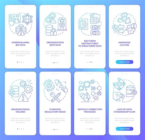 Premium Vector Data Governance Problems Blue Gradient Onboarding Mobile App Screen Set