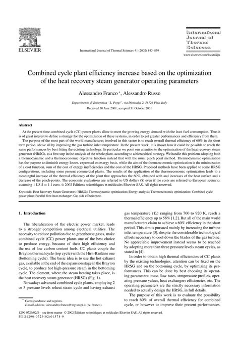 Pdf Combined Cycle Plant Efficiency Increase Based On The Optimization Of The Heat Recovery