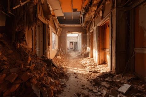 A Building Is Torn Down And Lying On The Ground Demolished Building At
