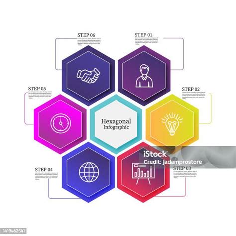 비즈니스 아이콘이있는 육각형 다이어그램 인포 그래픽의 개념 3차원 형태에 대한 스톡 벡터 아트 및 기타 이미지 3차원 형태 6 개념 Istock