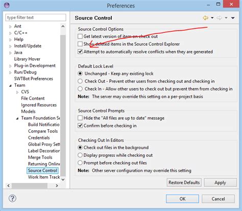 eclipse plugin get specific version in tfs 2012 does not show the